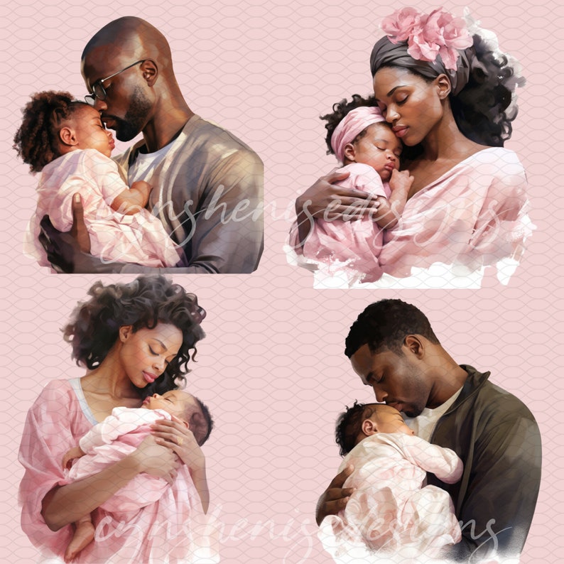 African American Baby Shower Clipart, Black Baby Girl Bundle Digital ...