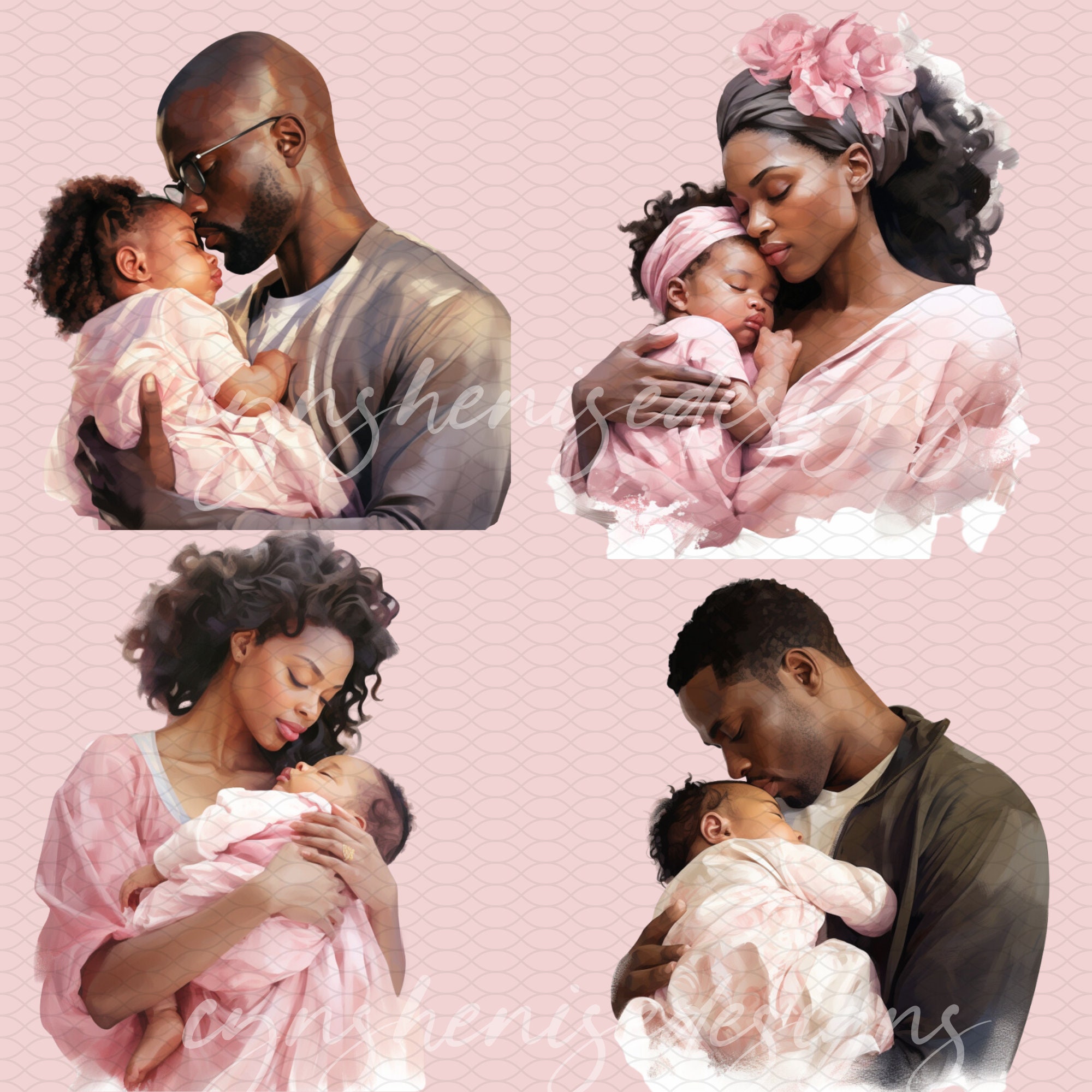 African American Baby Shower Clipart, Black Baby Girl Bundle Digital ...