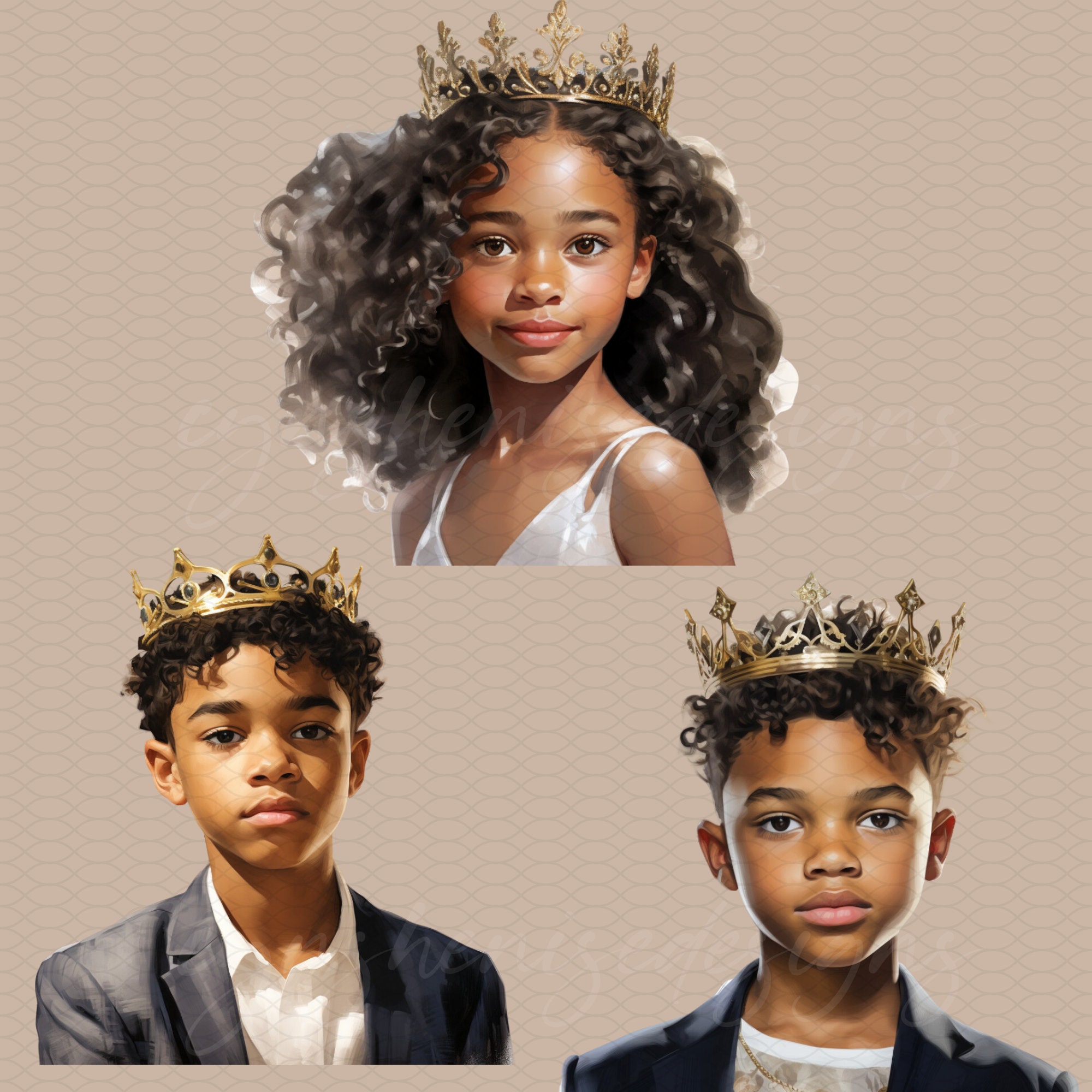African American Kids Clipart, Queens and Kings, Afro Loc Girl Clipart ...