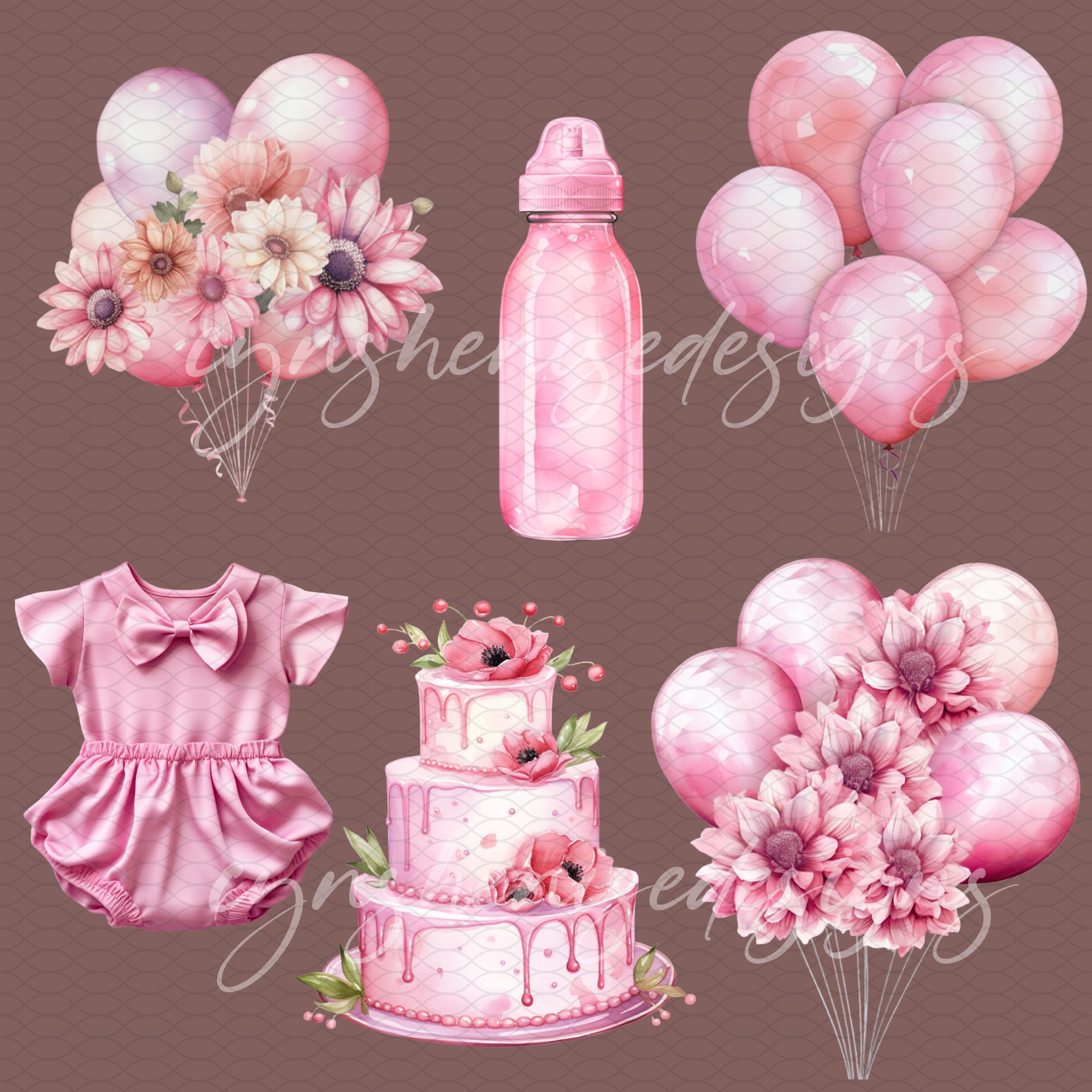 Baby Shower Clipart, Baby Girl Bundle Digital Clip Art, Newborn Nursery ...