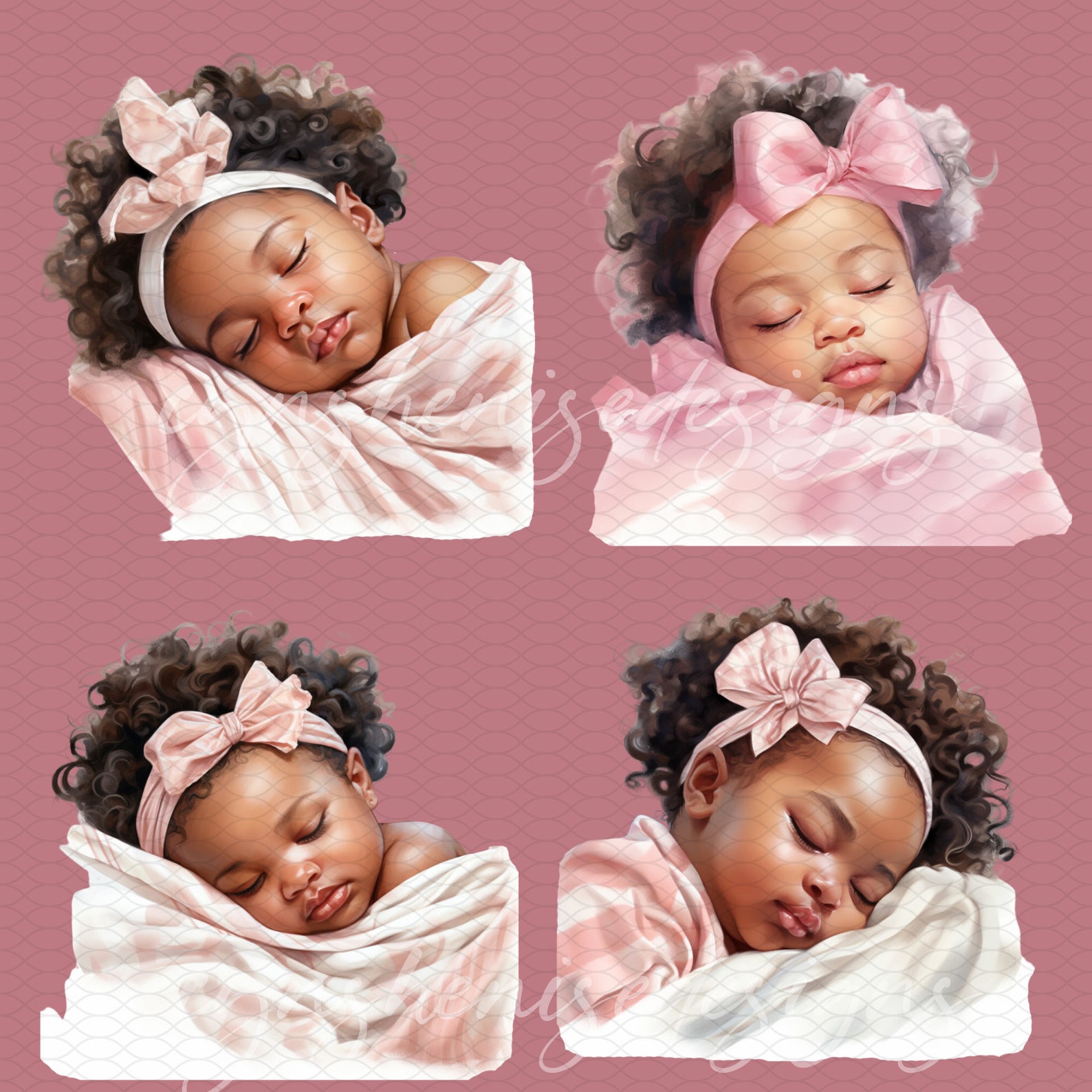 African American Baby Shower Clipart, Black Baby Girl Bundle Digital ...
