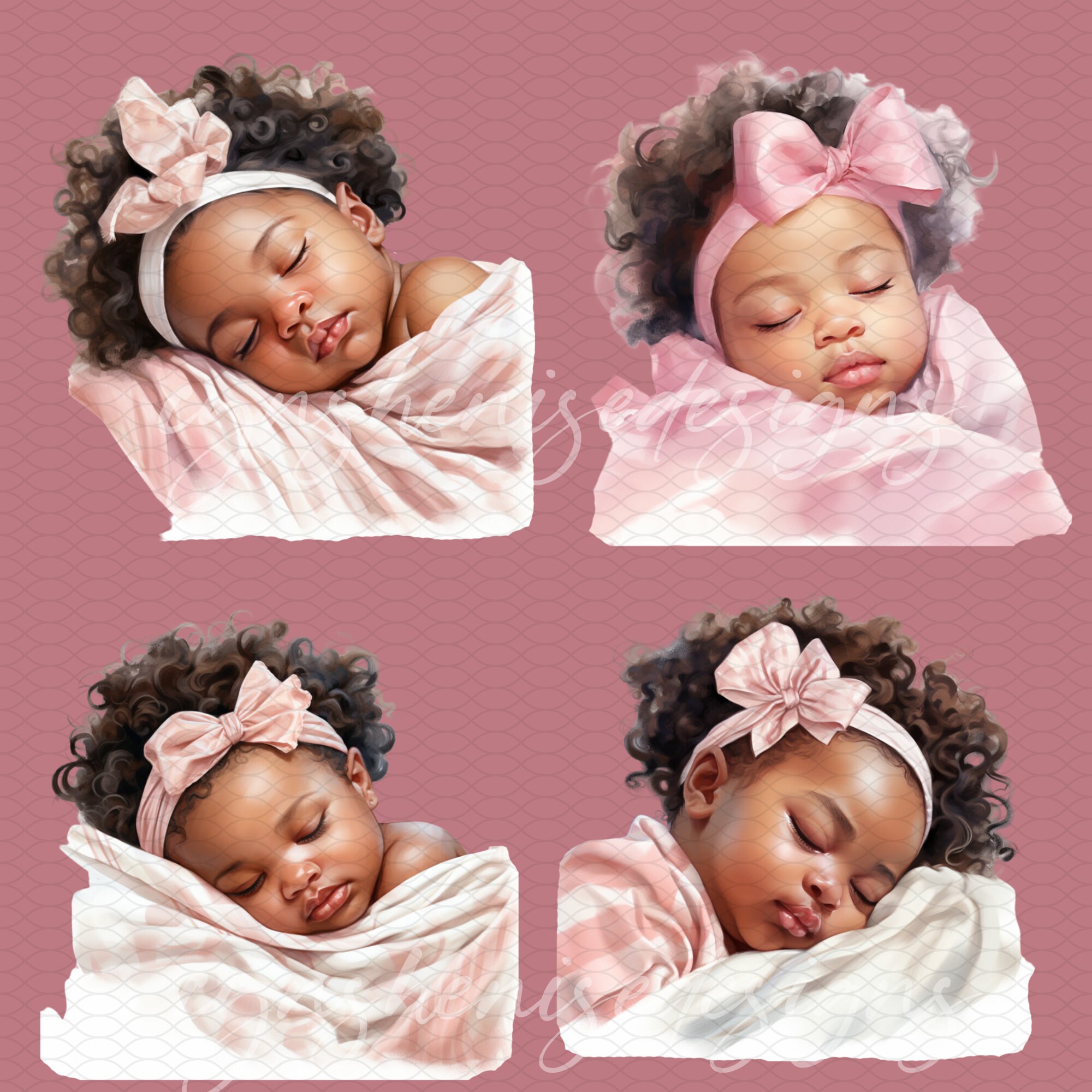 African American Baby Shower Clipart, Black Baby Girl Bundle Digital ...
