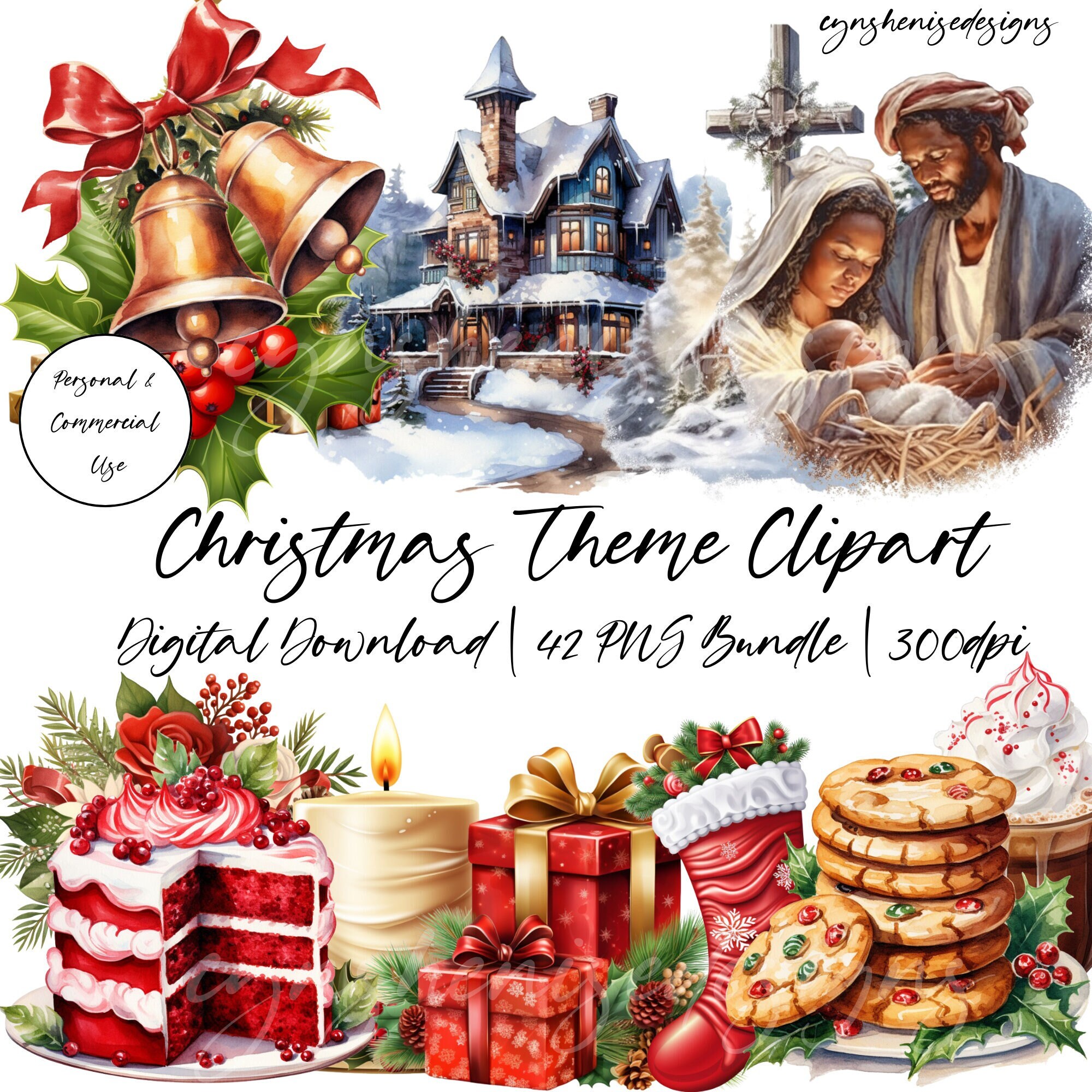 Christmas Holiday Clipart PNG Bundle, Winter Clipart, African American ...