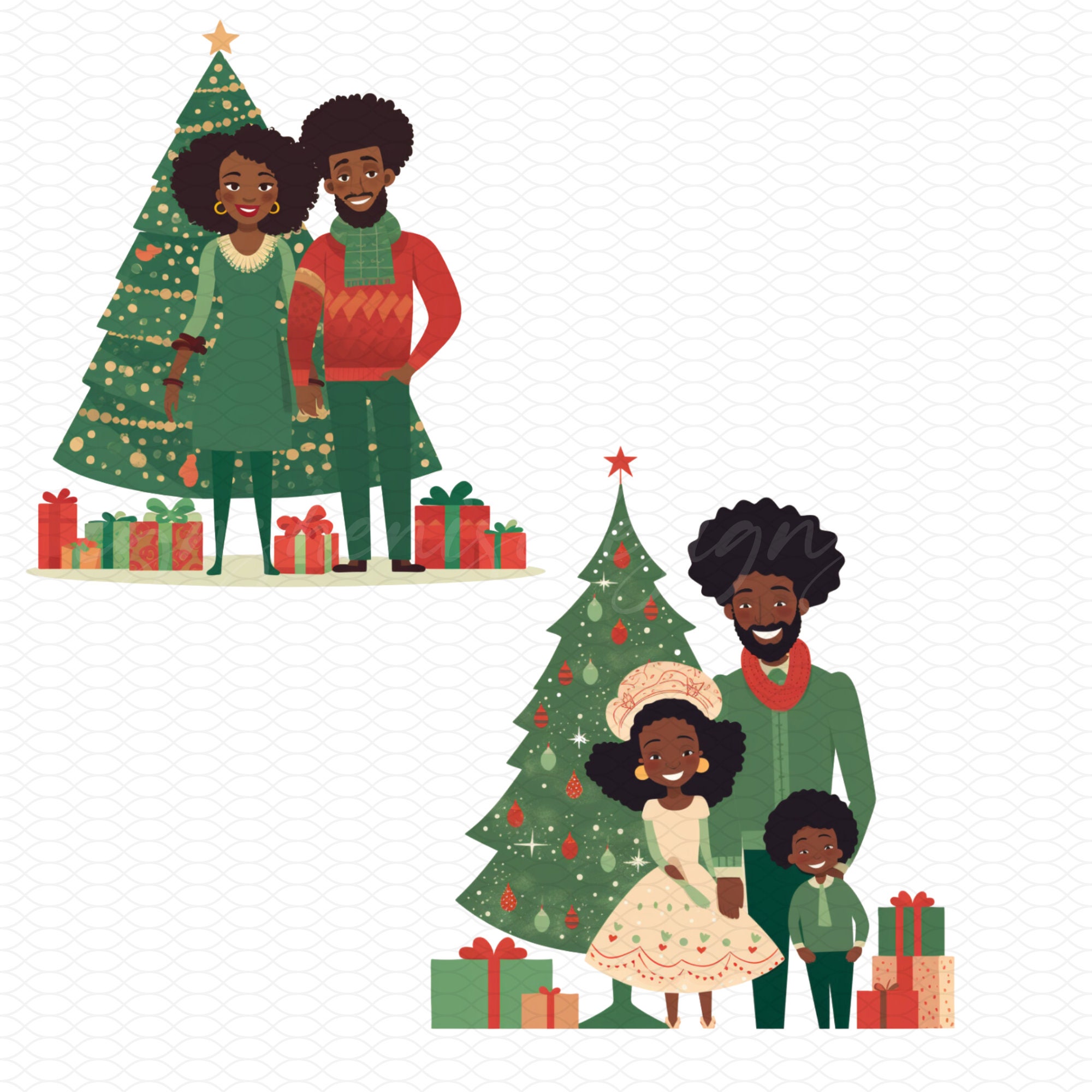 Christmas Holiday Clipart PNG Bundle, Winter Clipart, African American ...