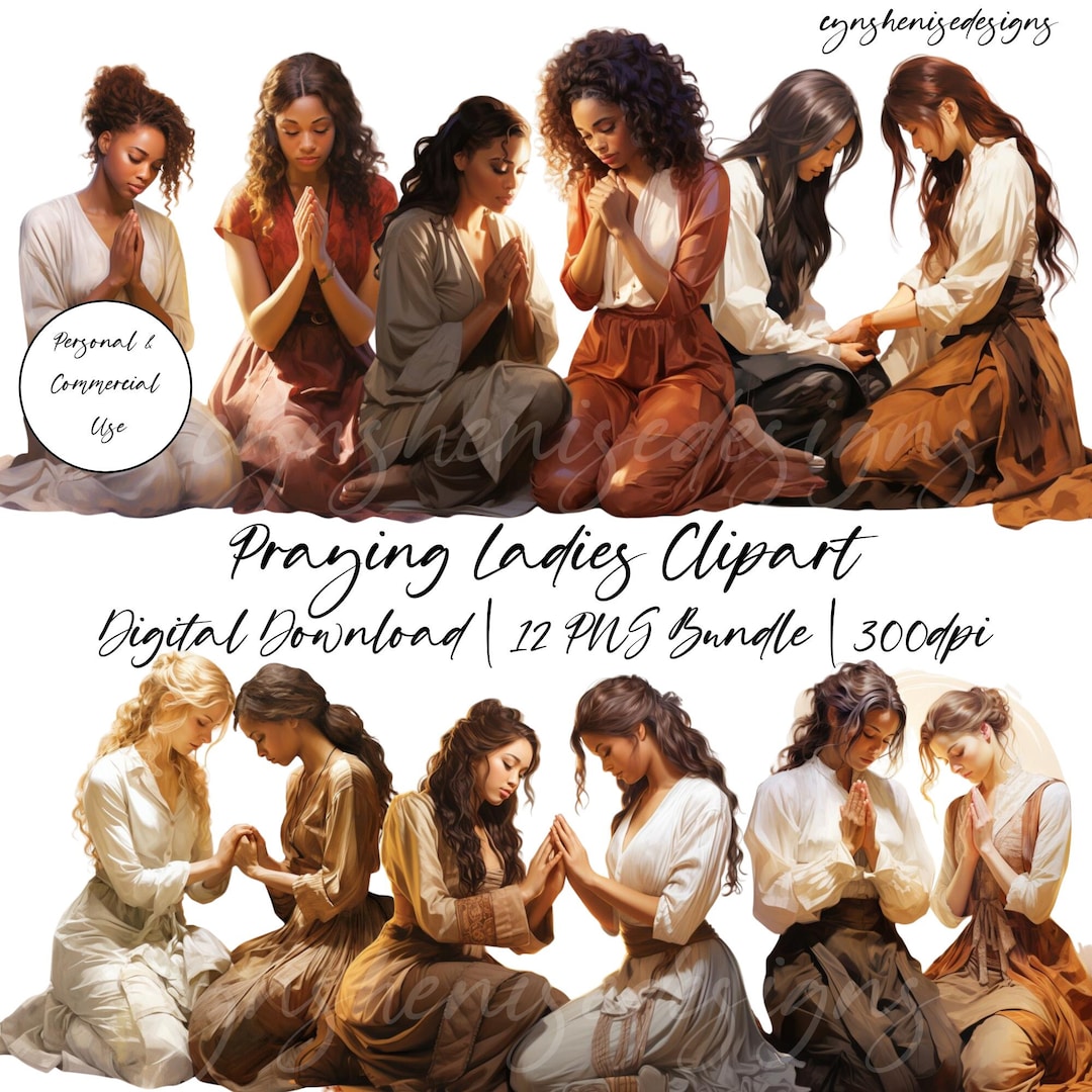 Diverse Praying PNG Clipart Bundle, Multicultural Praying Women ...