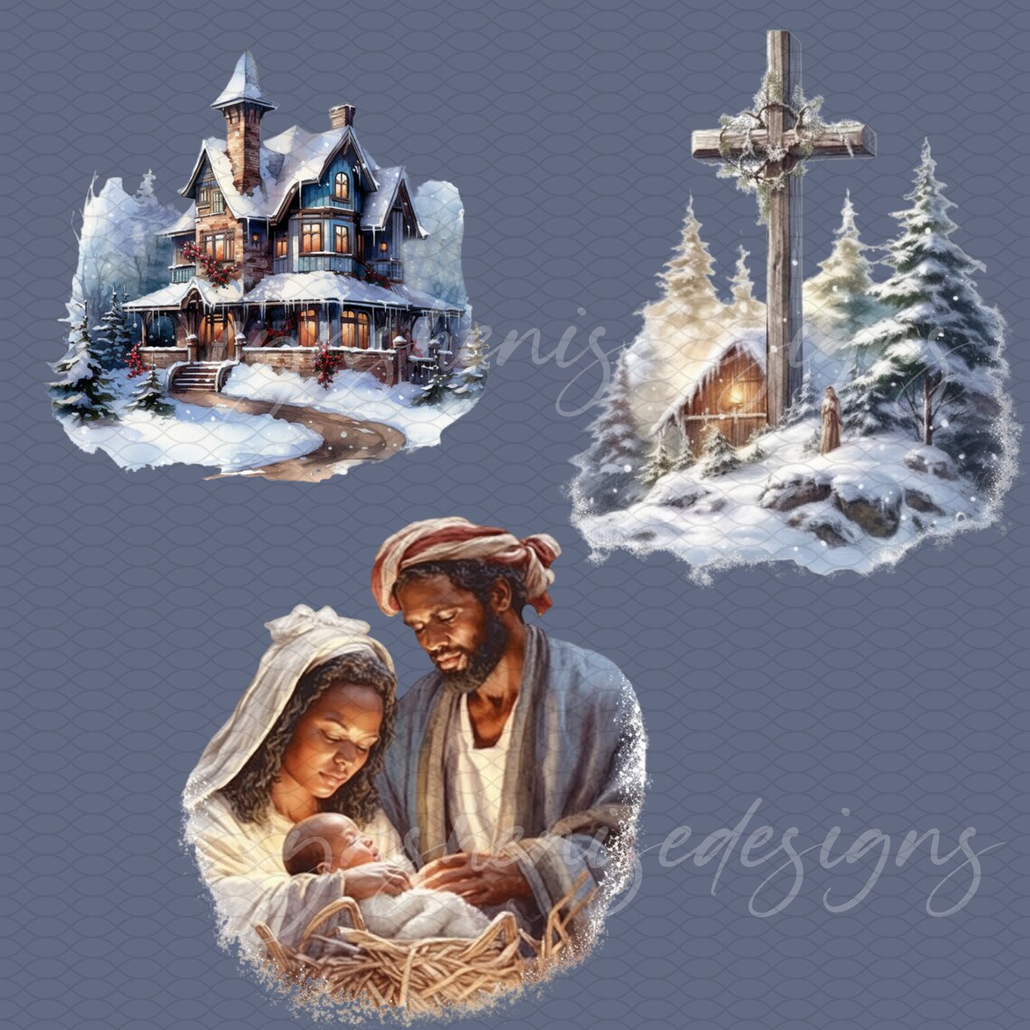 Christmas Holiday Clipart PNG Bundle, Winter Clipart, African American ...