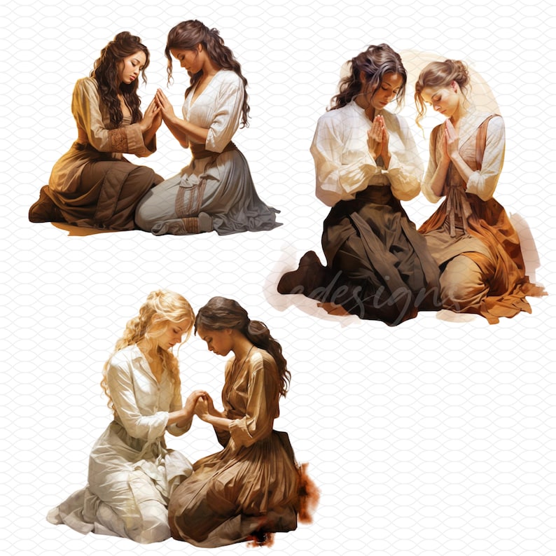 Diverse Praying PNG Clipart Bundle, Multicultural Praying Women ...