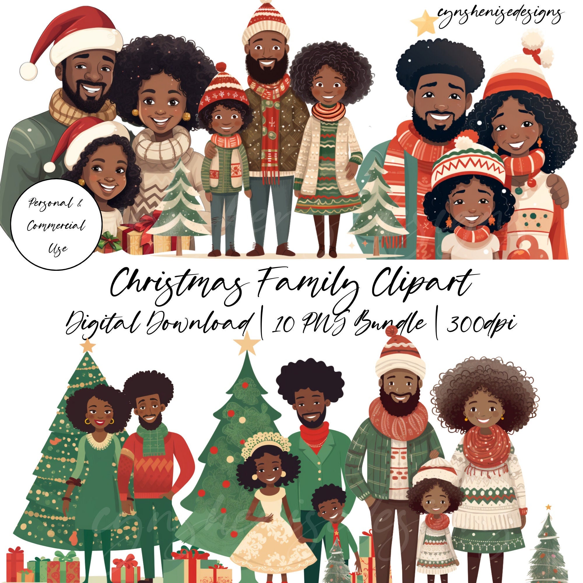 Christmas Holiday Clipart PNG Bundle, Winter Clipart, African American ...