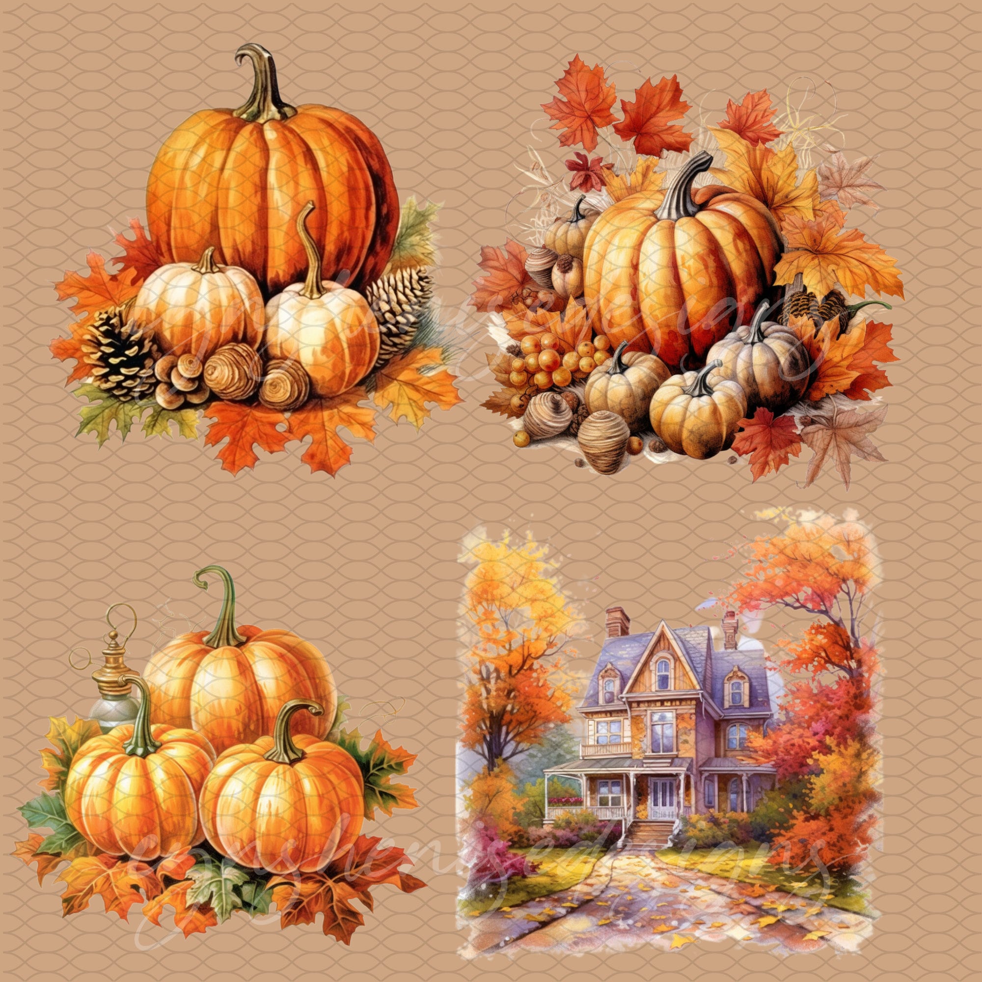 Fall Harvest 35 PNG Clipart, Autumn, Pumpkins, Leaves, Thanksgiving ...