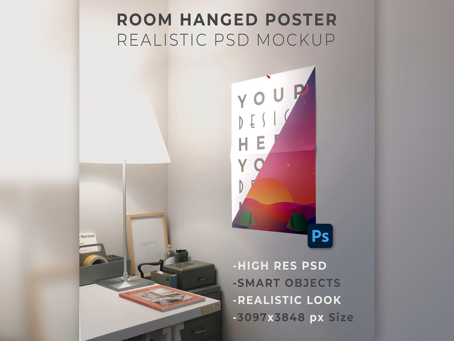 ROOM HANGED POSTER - Realistic Psd Mockup (for Poster Design, Digital ...