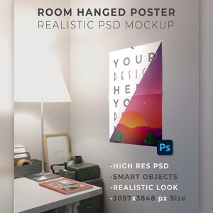 ROOM HANGED POSTER - Realistic Psd Mockup (for Poster Design, Digital ...