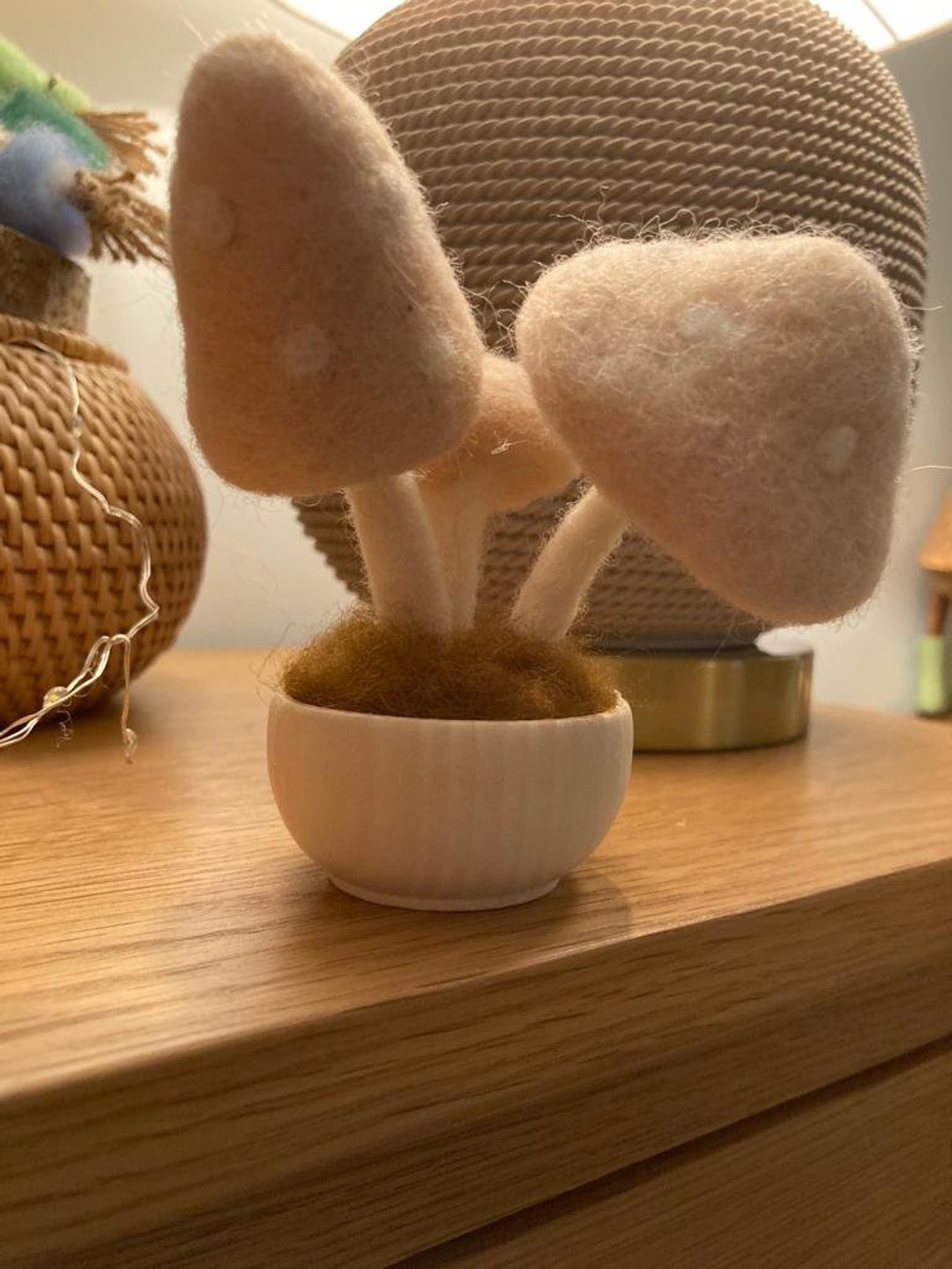 Pastel Pink Toadstool/mushroom Trio in A Wooden Bowl - Etsy