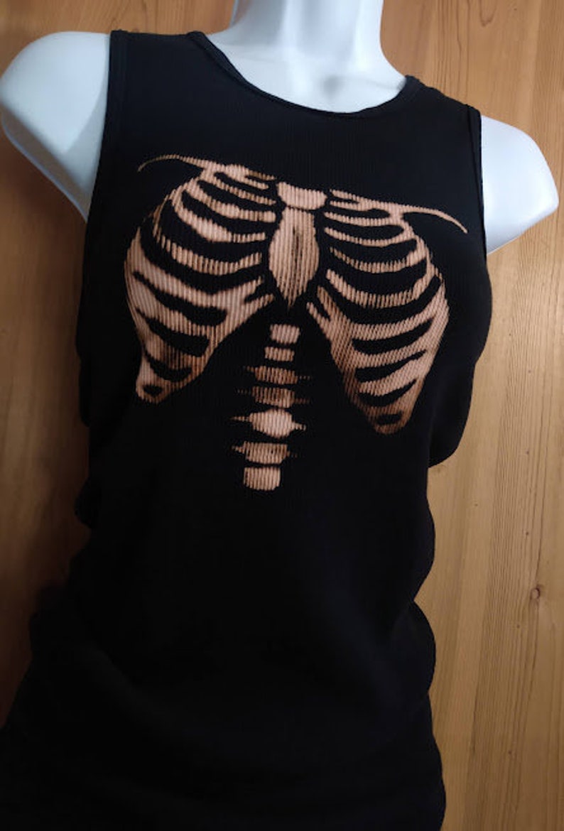 Bleached Skeleton Rib Cage Uni Sex Tank Top Ribbed Cotton Tank Handmade ...