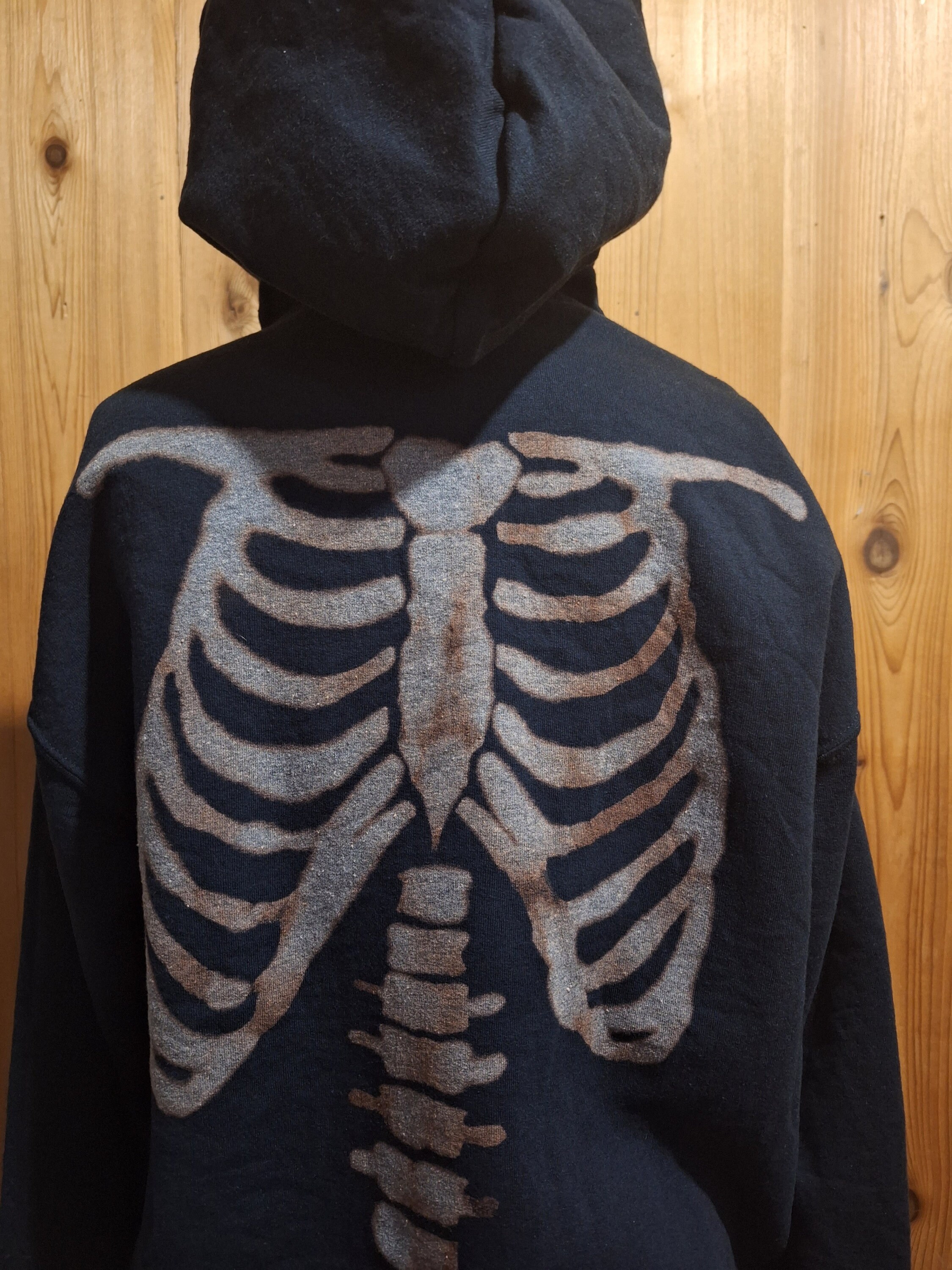 Bleached Skeleton Rib Cage Hoodie Black Hooded Sweatshirt Handmade ...