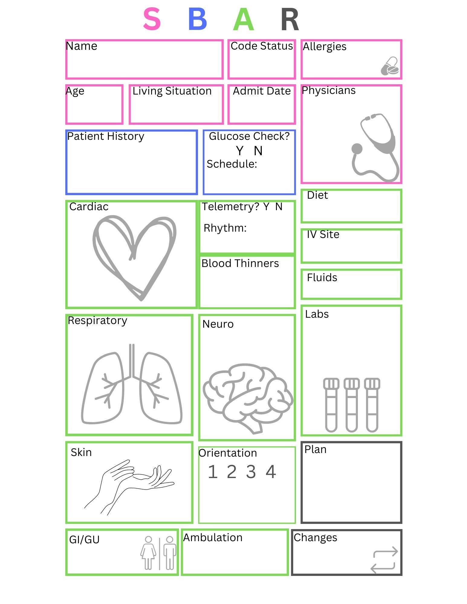 Color SBAR Nurse Report - Etsy