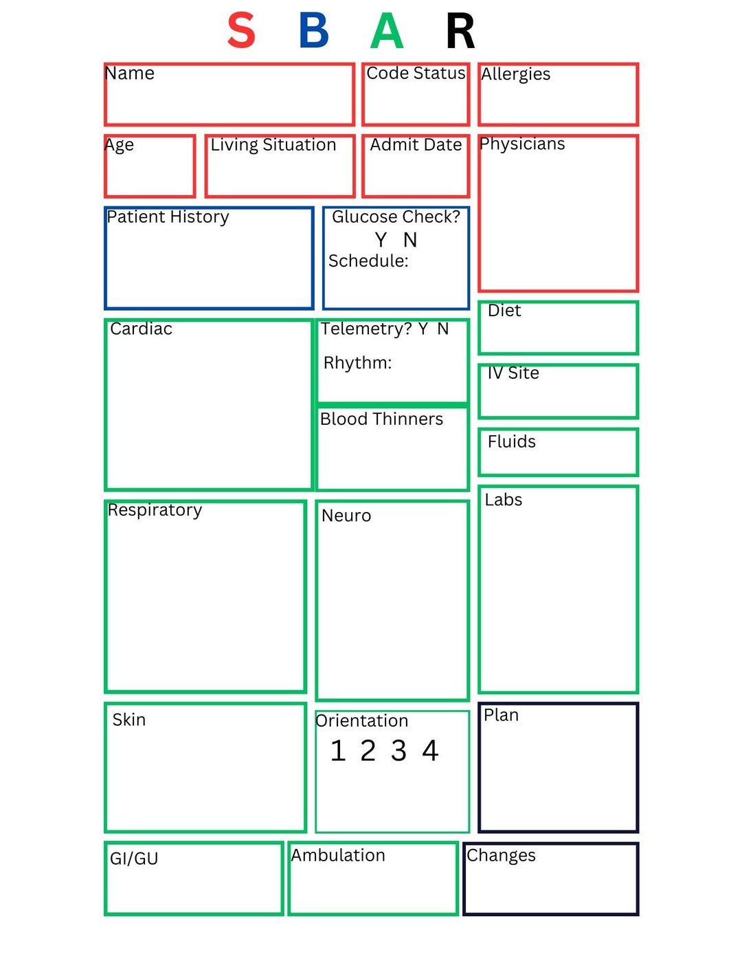 Color SBAR Guide Easy Nurse Report - Etsy