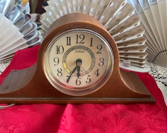 Vintage Spartus Electric Mantle Clock Simulated Wood Brass - Etsy