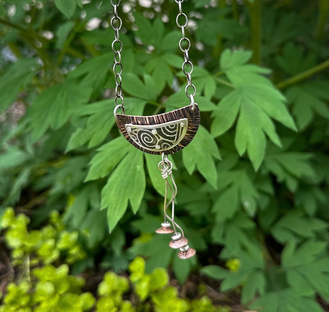 Handmade Copper and Sterling Silver Necklace. Etched Necklace - Etsy