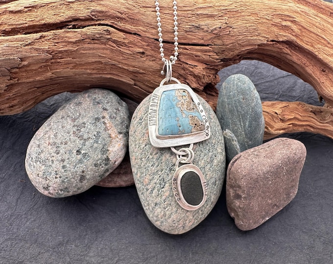 Sterling Silver Leland Blue and Lake Superior Basalt Stone Necklace ...