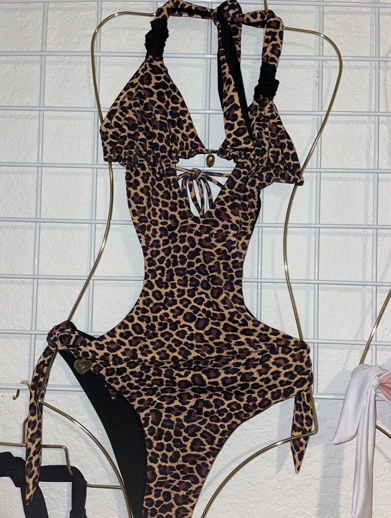 Reversible Trikini: Full Leopard Print/black Reverse Side and Leopard ...