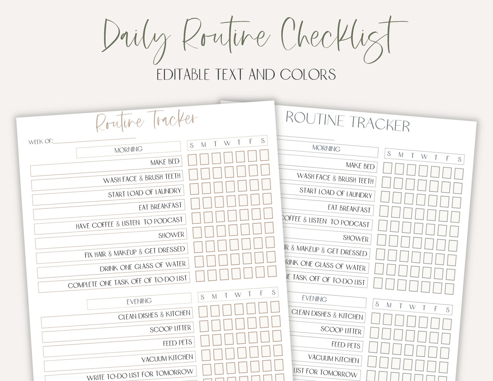 Daily Routine Checklist, Routine Template, Habit Tracker, Routine ...