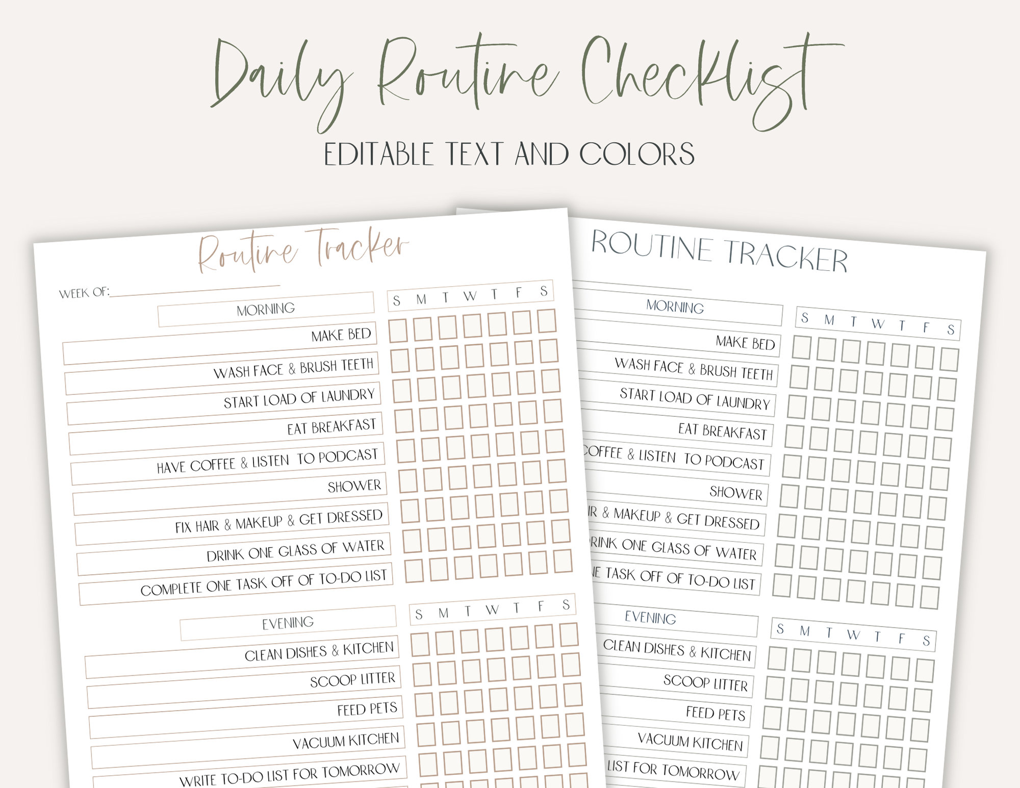 Editable Daily Routine Checklist | Habit Tracker | Daily Routine ...