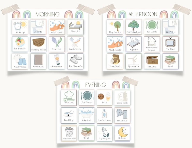Kid's Daily Routine Cards, Routine Cards, Toddler Routine, Picture ...