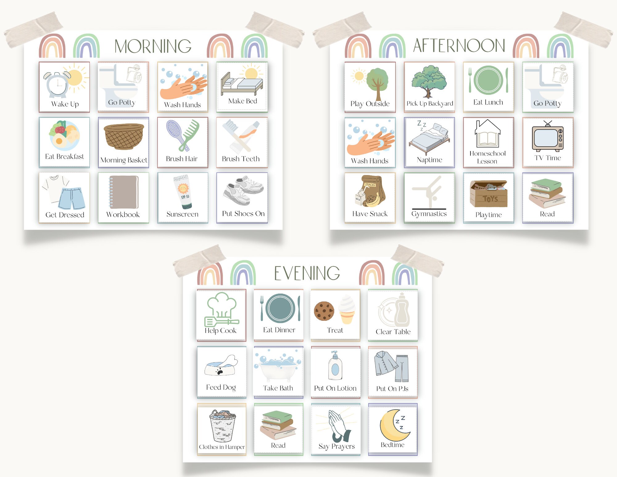 Kid's Daily Routine Cards, Routine Cards, Toddler Routine, Picture ...