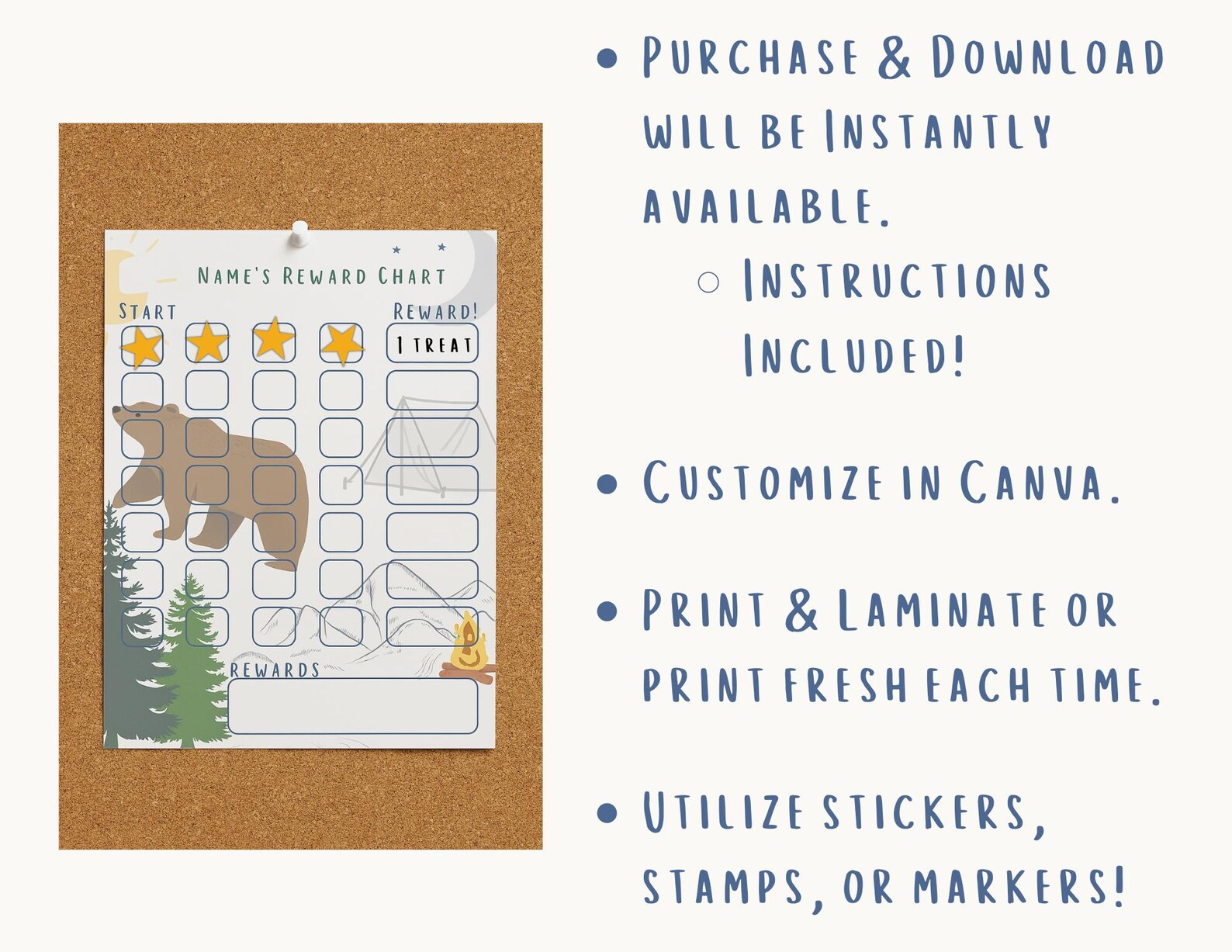 Customizable Kids Reward Chart | Instant Download | A4 & US Letter ...