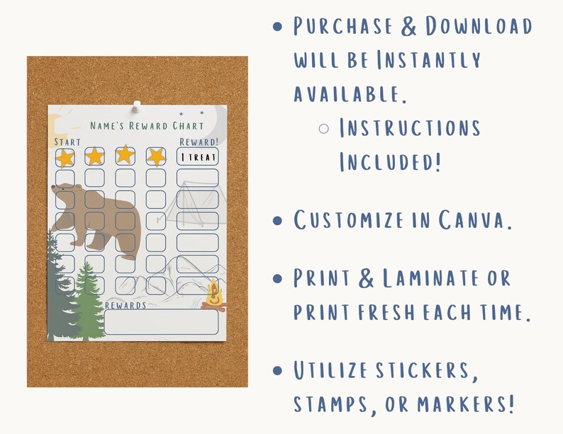 Customizable Kids Reward Chart | Instant Download | A4 & US Letter ...