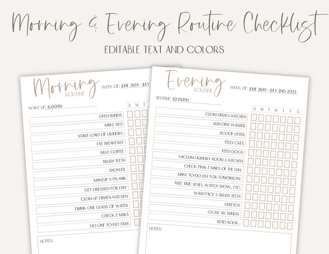 Editable Daily Routine Checklist | Habit Tracker | Daily Routine ...