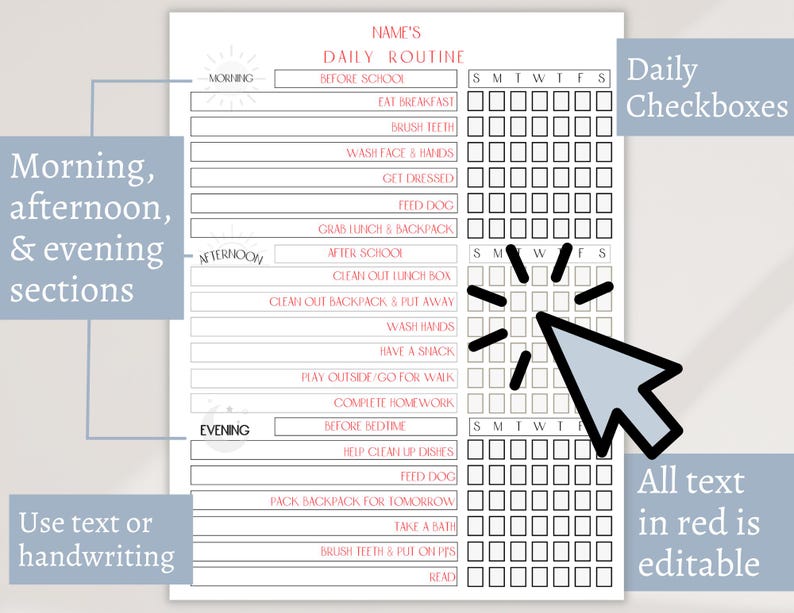 Editable Kids Routine Chart | Printable Daily Checklist for Morning ...