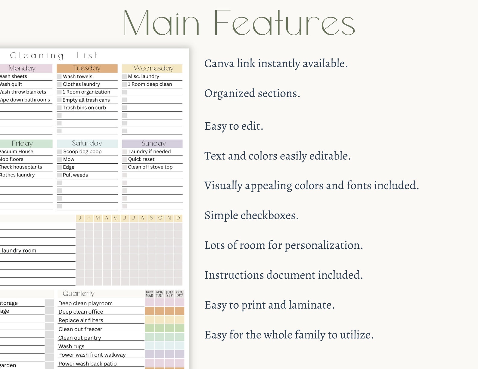 Editable Family Chore Chart Printable | Household Cleaning Schedule ...