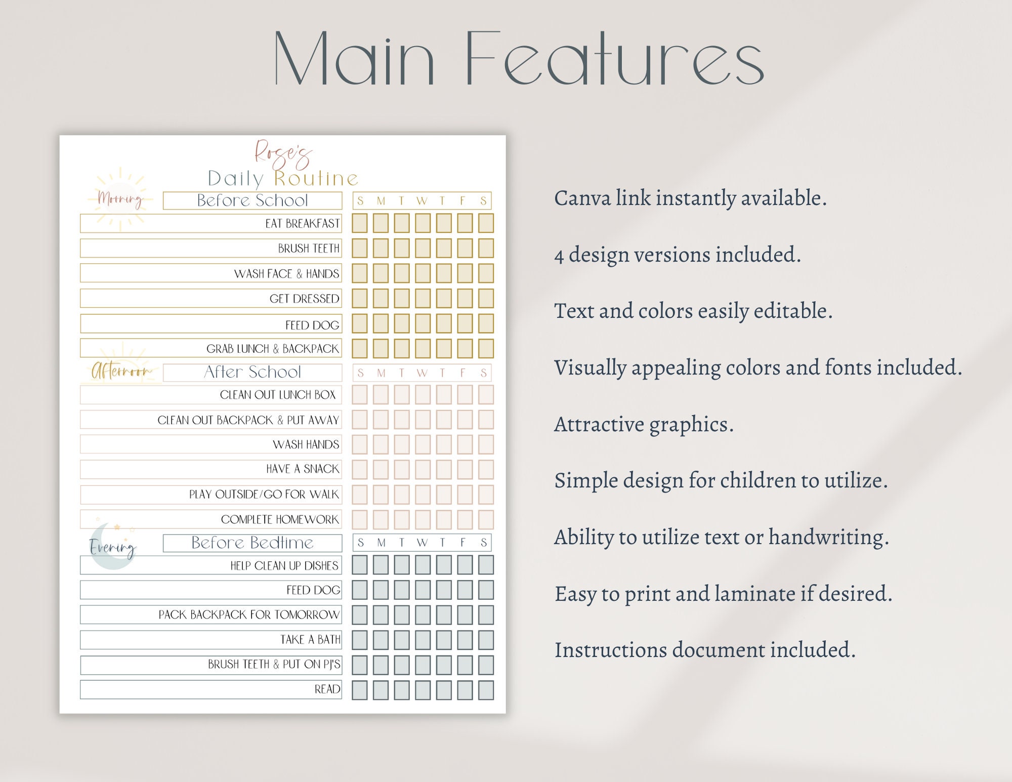 Kid's Daily Routine Checklist, Family Chore Chart, Responsibilty Chart ...