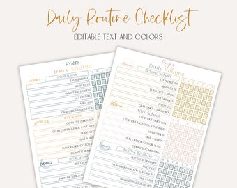 Daily Routine Checklist Editable Canva Template - Etsy