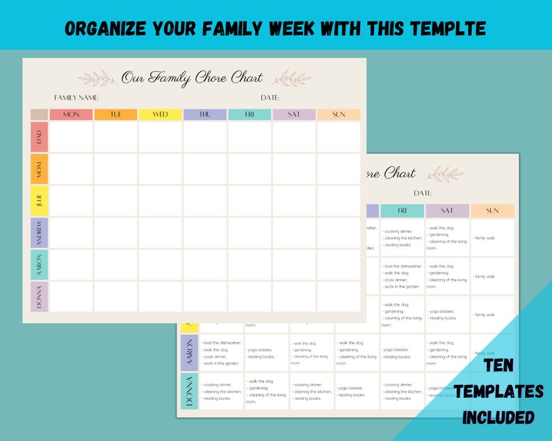 Family Chore Chart Printable Daily Chore Chart Planner editable Weekly ...