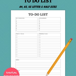 Printable to Do List | Simple Tasks List Template | Checklist Digital ...