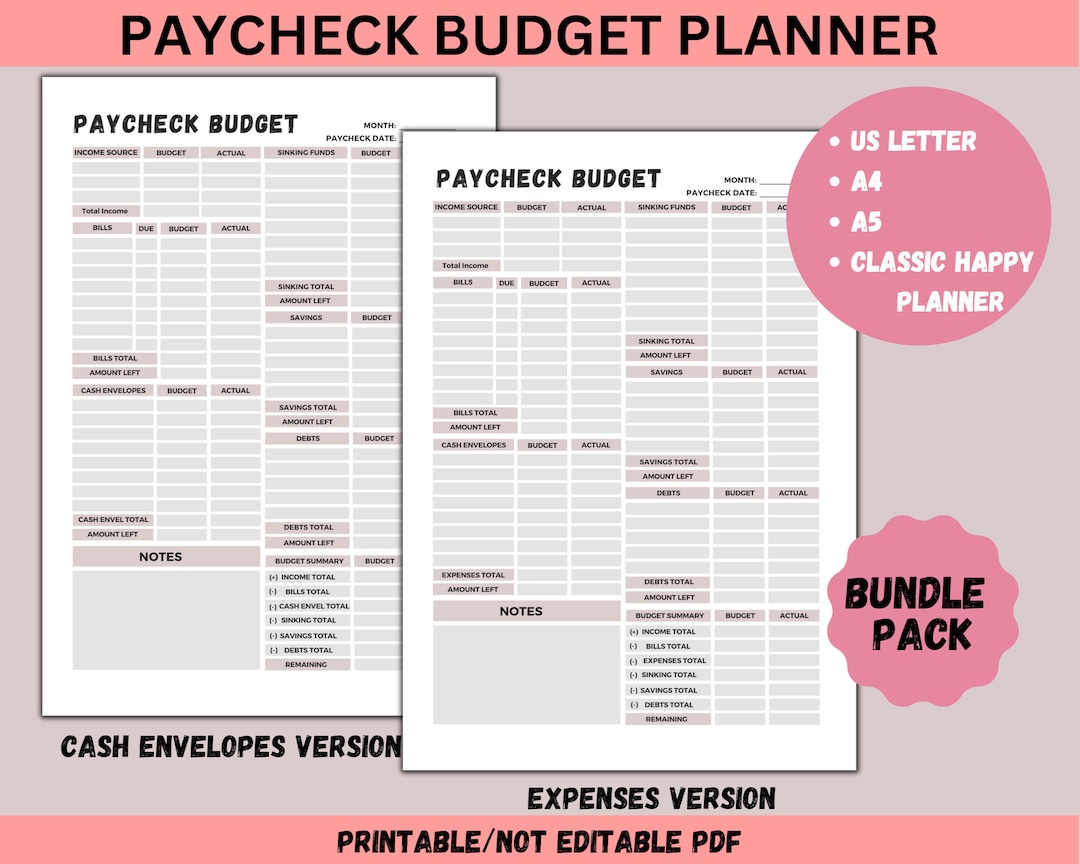 Printable Paycheck Budget Planner | Downloadable Paycheck Template ...