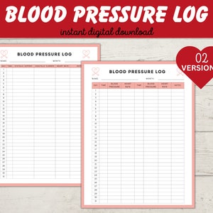 Printable Blood Pressure Log | Blood Pressure Tracker | Daily BP Record ...