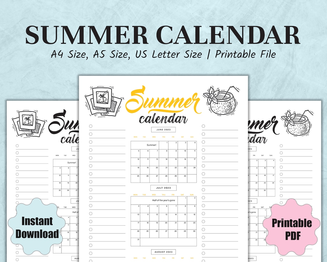 Summer Calendar Printable Summer Activities Calendar Summer Checklist ...