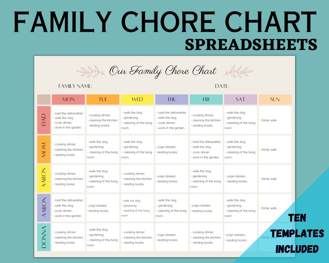 Family Chore Chart Printable Daily Chore Chart Planner editable Weekly ...
