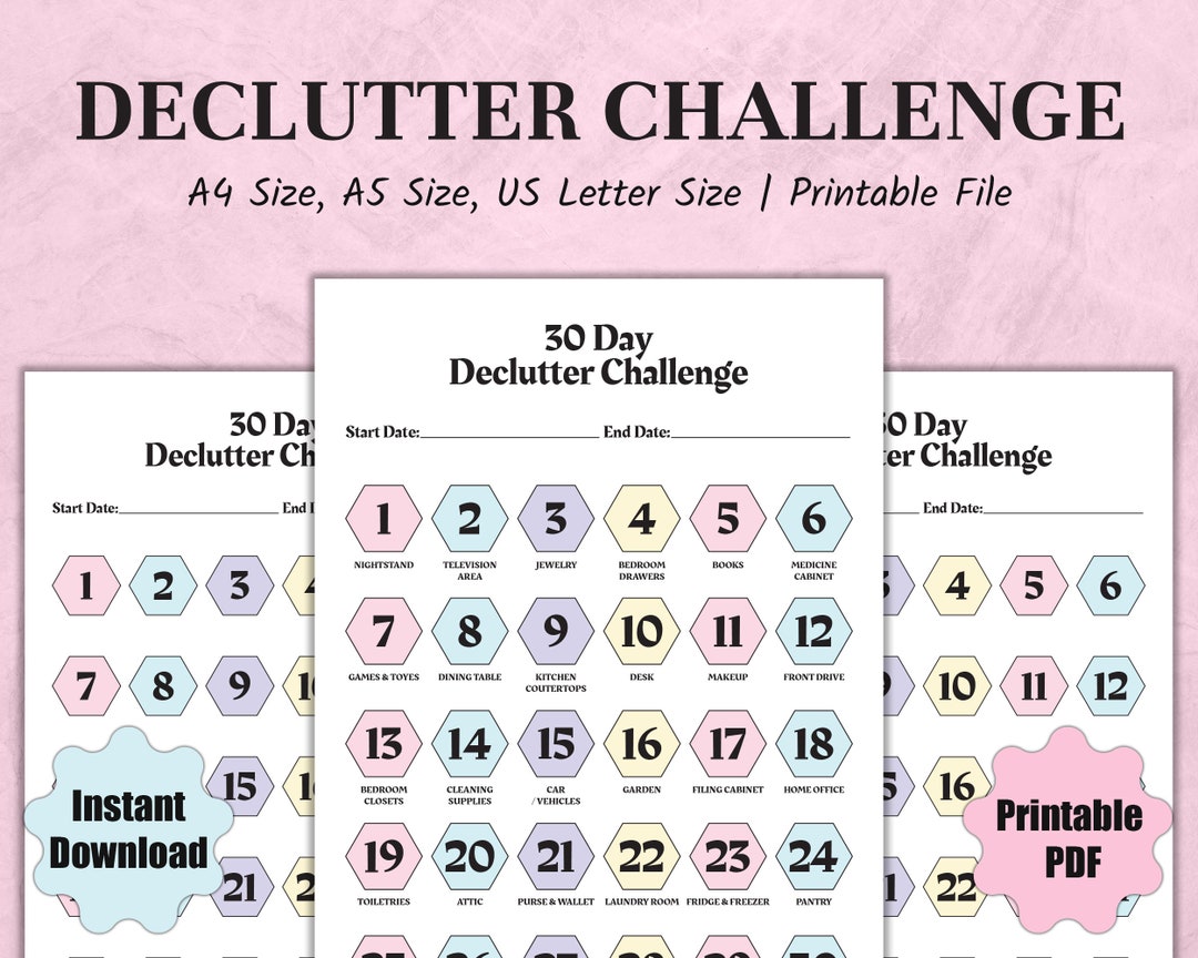 Digital 30 Day Declutter Challenge Printable Decluttering Checklist Editable Declutter Tracker ...