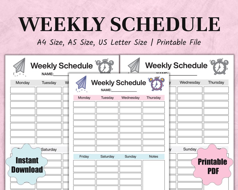 Printable Weekly Schedule | Minimal Weekly Planner | Weekly Organizer ...