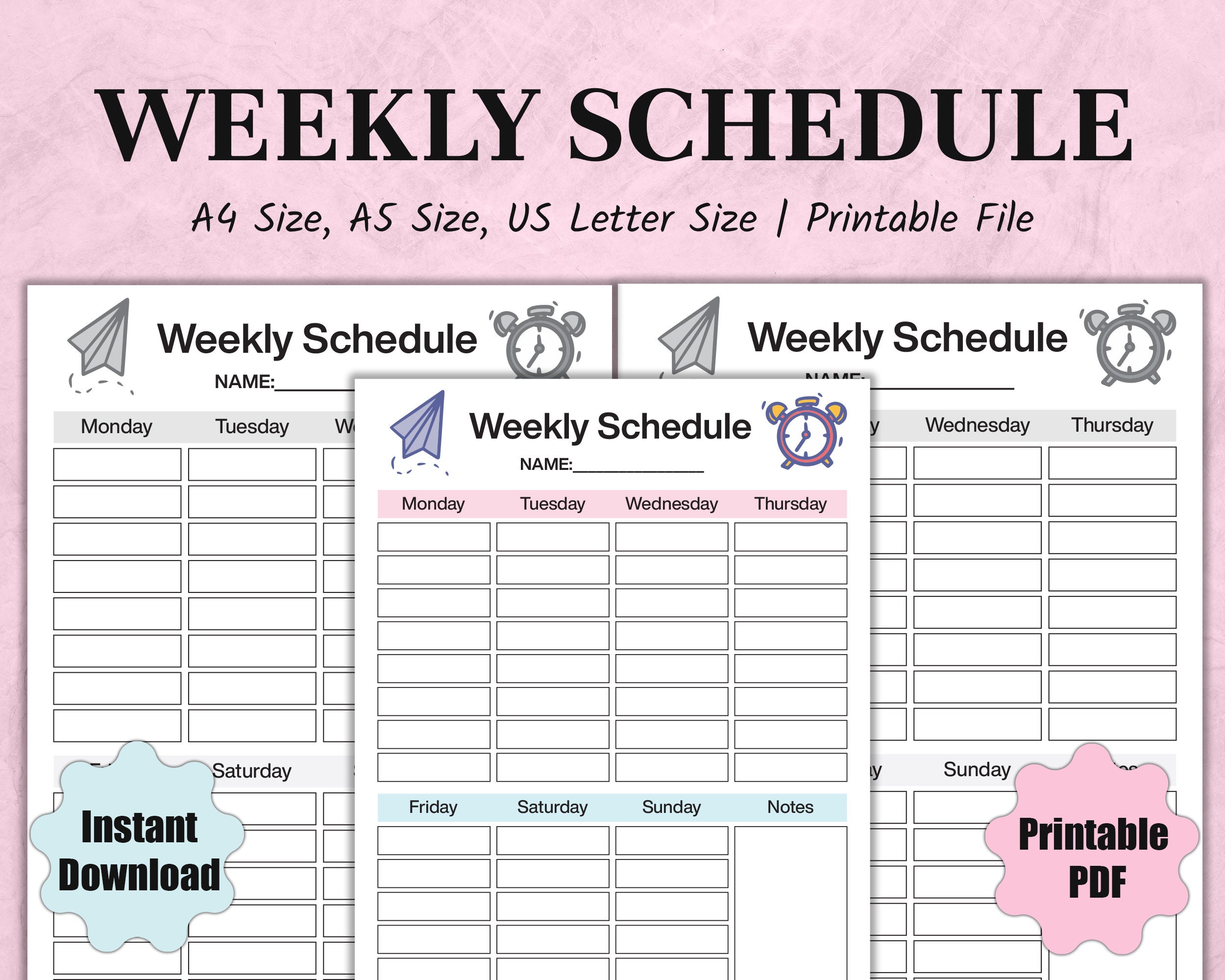 Printable Weekly Schedule Minimal Weekly Planner Weekly Organizer ...
