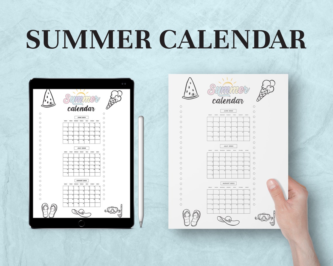 Summer Calendar Printable Summer Activities Calendar Summer Checklist ...