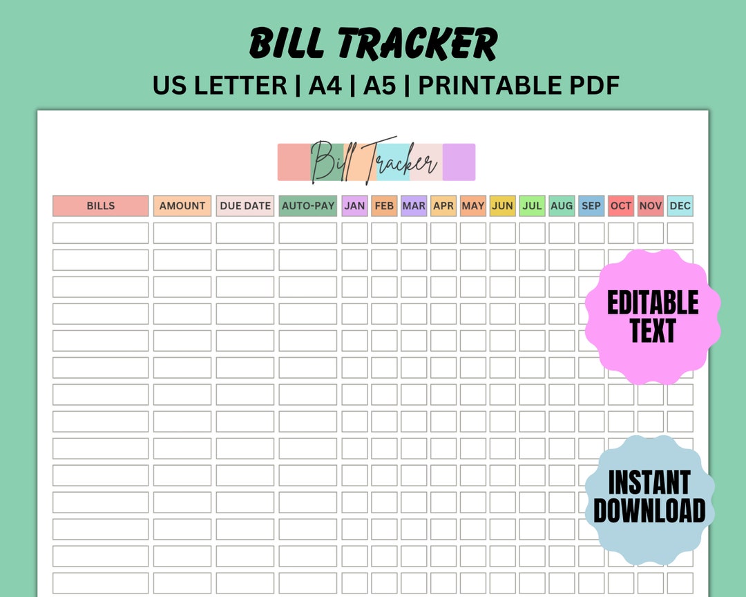 Printable Yearly Bill Payment Checklist | Bill Payment Checklist ...