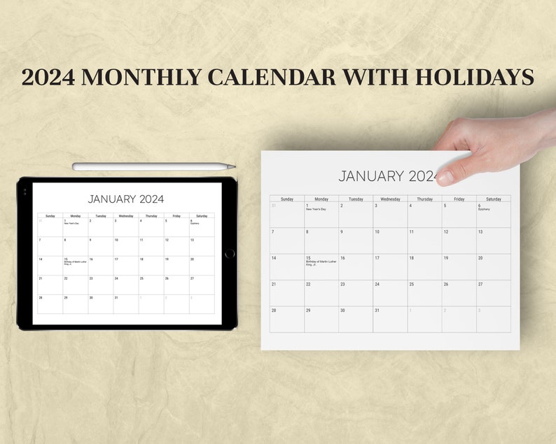 2024 Monthly Calendar With Holidays Printable Calendar Template ...