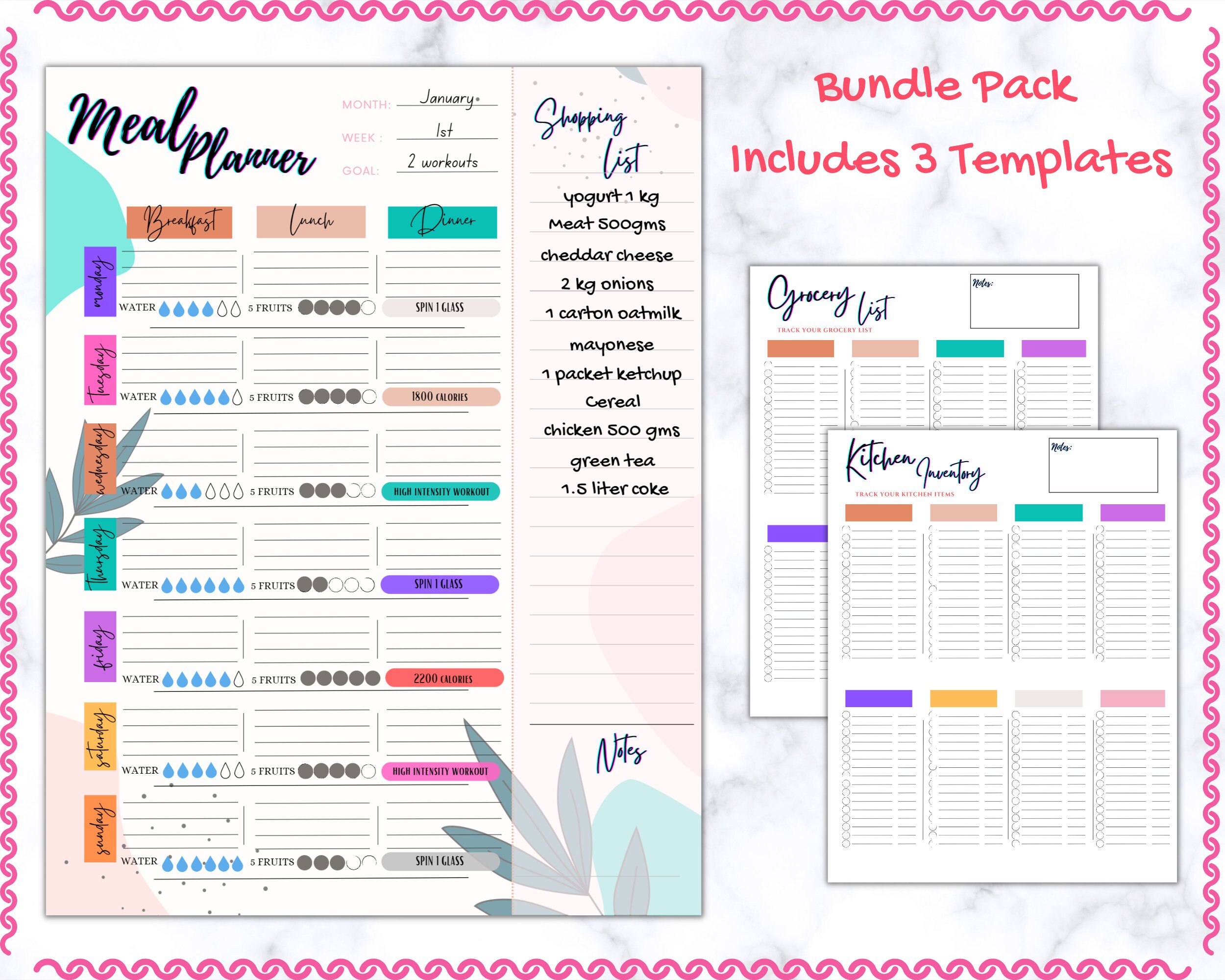 Digital Meal Tracker | Meal Planner and Grocery List | Printable ...