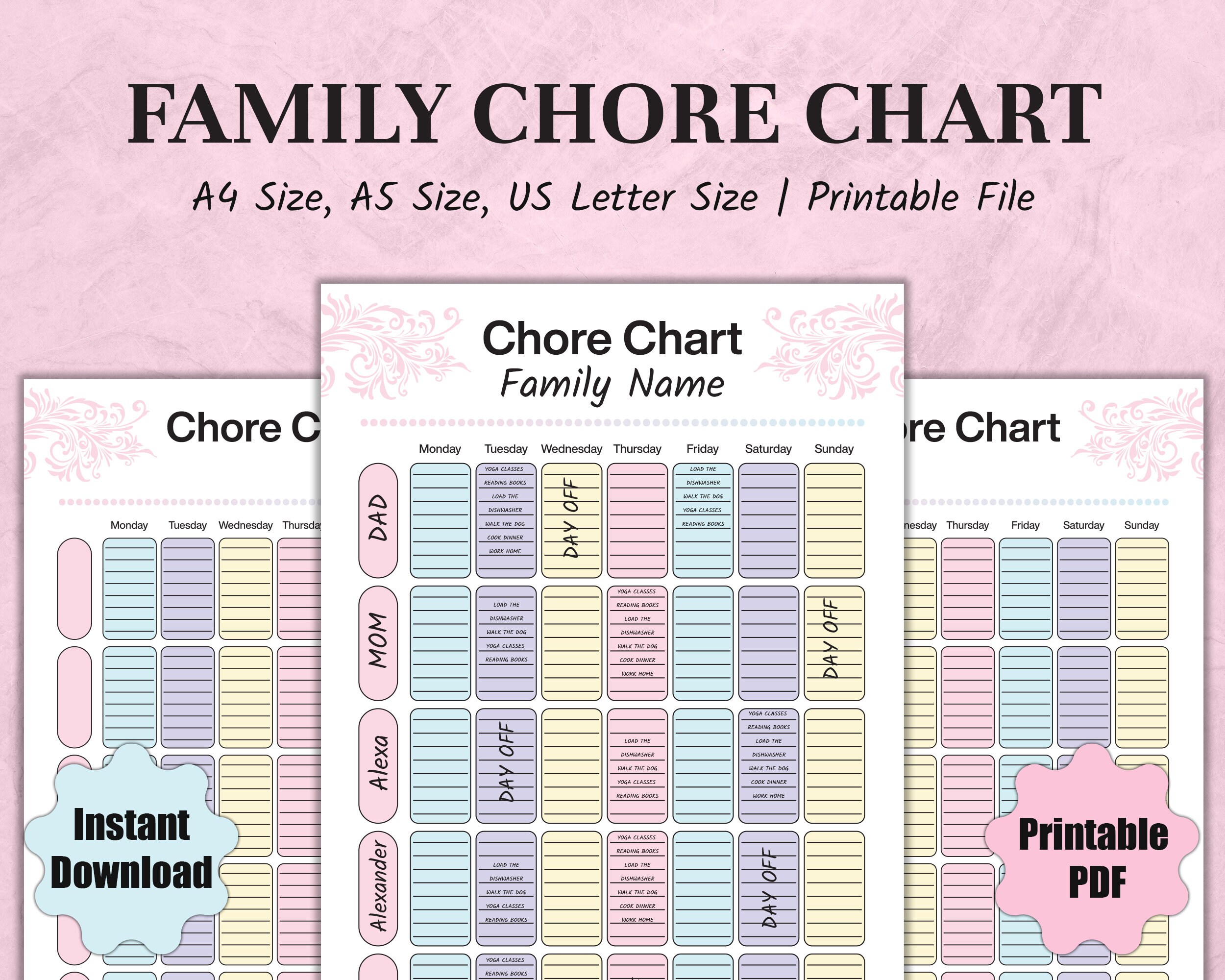 Family Chore Chart Printable Daily Chore Chart Planner editable Weekly ...
