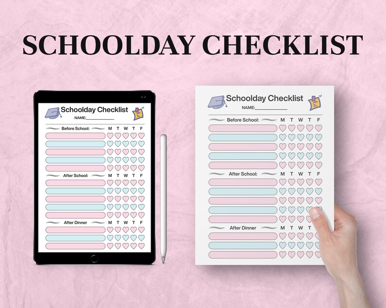 Kids School Day Checklist Schedule Morning Routine for Kids Ready for School Routine Chart ...